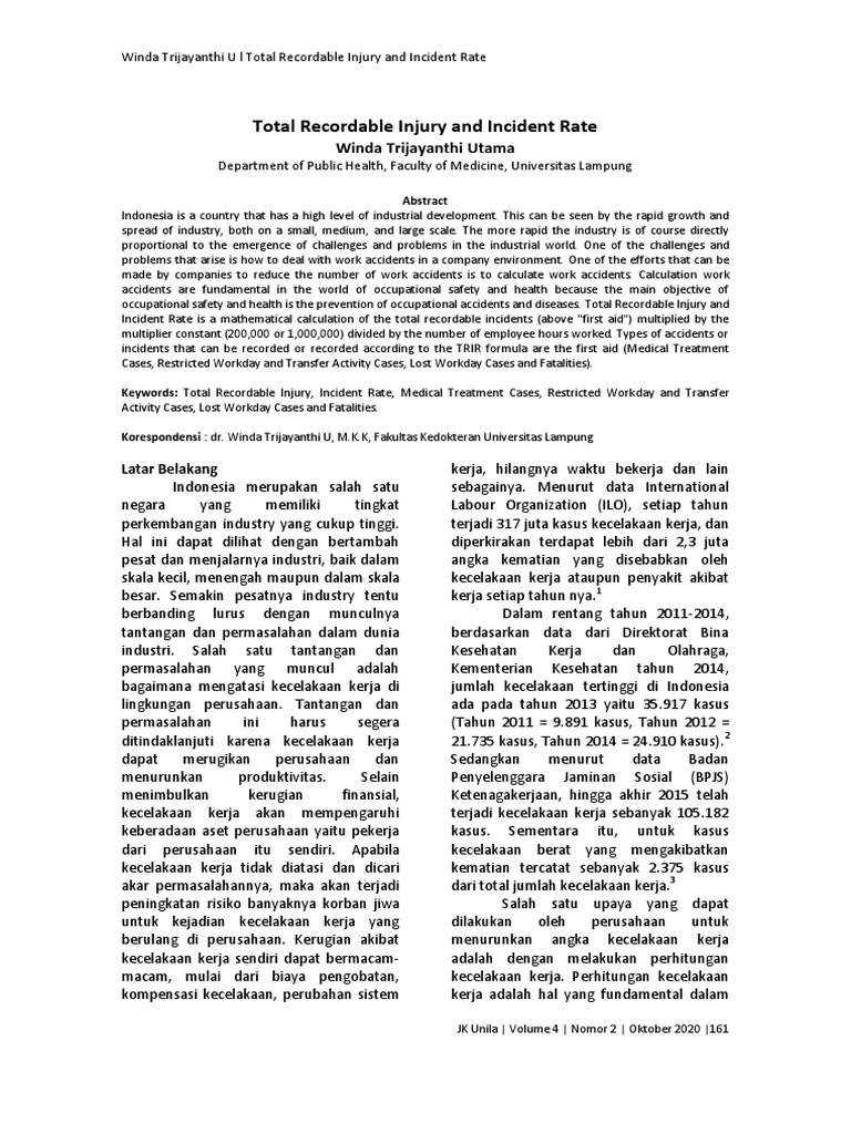 Winda Trijayanthi U's Guide to Calculating Total Recordable Injury and ...