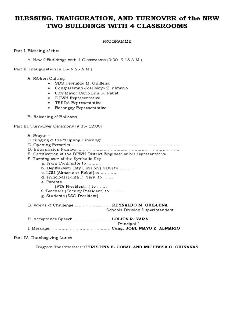 Blessing, Inauguration, and Turnover of The New Two Buildings With 4 ...