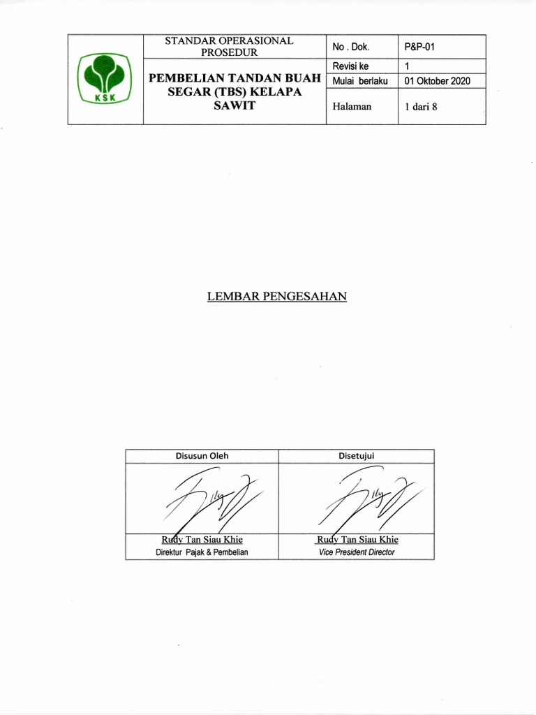 Sop 01 P TBS Pembelian TBS Sawit KSKG 1 | PDF