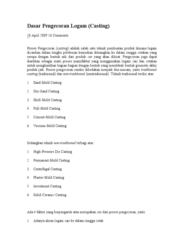 Teknik Pengecoran Logam dan Metode | PDF | Griya & Taman | Seni