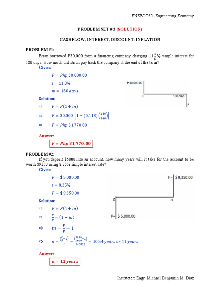 Problem Set 3 With Solution - Cashflow, Interest, Discount, Inflation ...