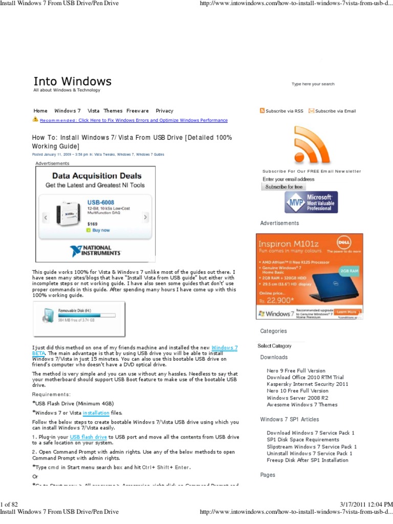 Installing Win 7 From Pendrive | PDF | Usb Flash Drive | Windows Vista
