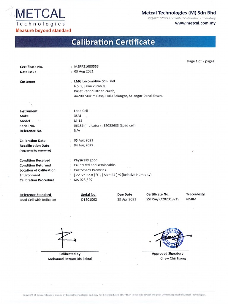 Load Cell Caliberation Certificate | PDF