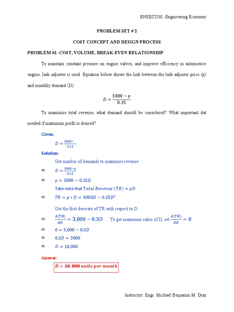 Problem Set 2 With Solution - Cost Concept & Design Process | Download ...