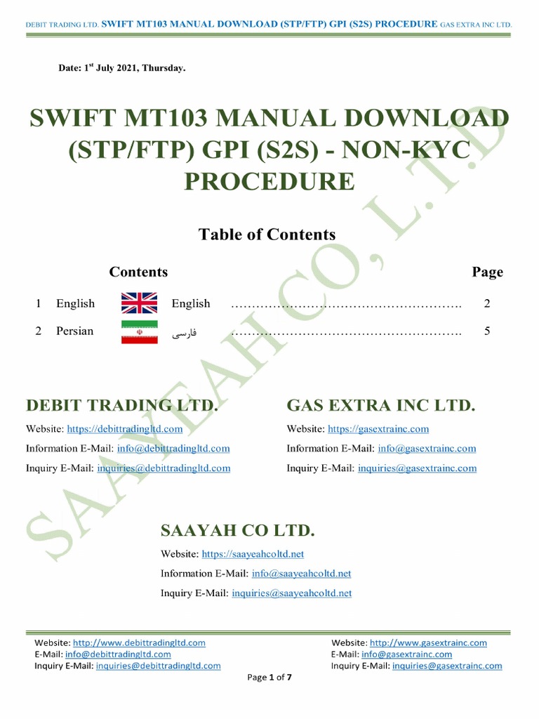 Mt103 Manual Download (STP-FTP) Gpi (s2s) Non-Kyc Procedure | PDF