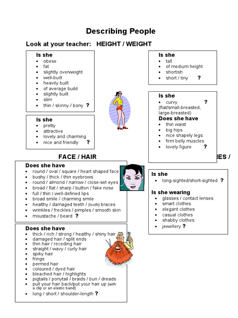 Describing People: Look at Your Teacher: HEIGHT / WEIGHT | PDF | Hair ...