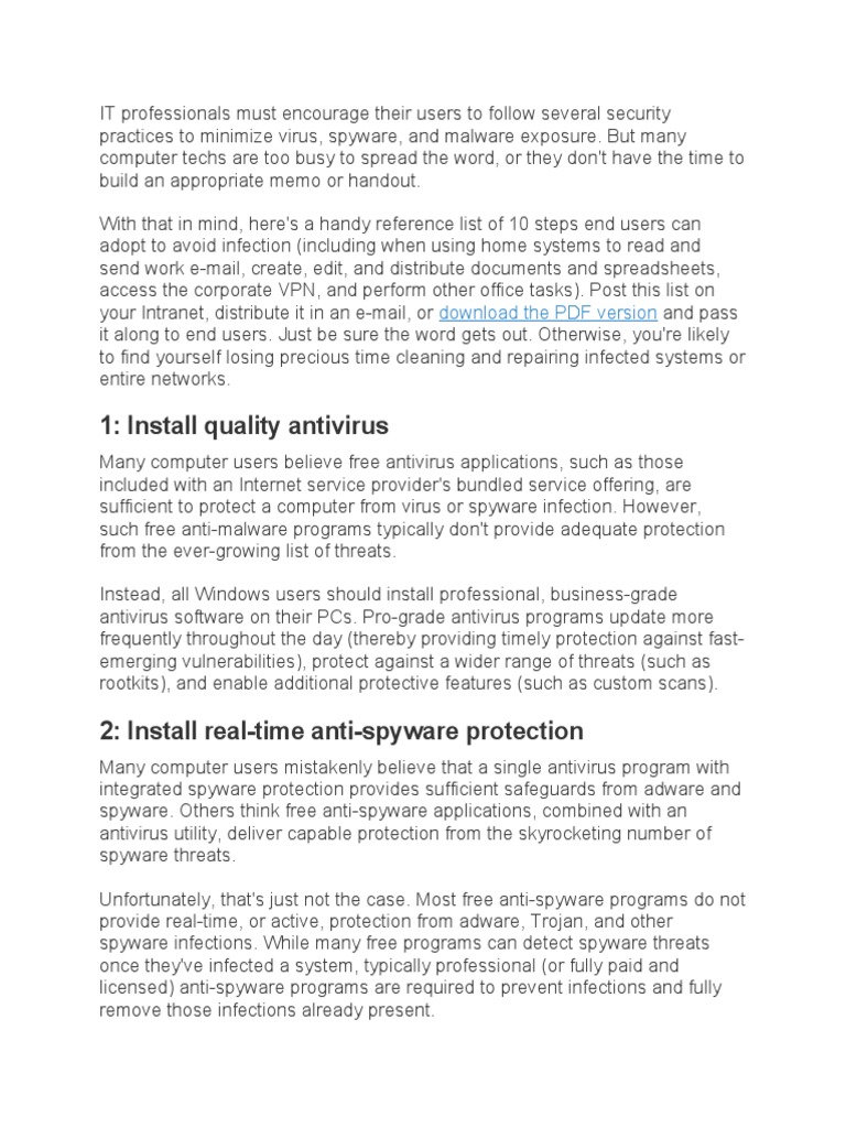 1: Install Quality Antivirus: Download The PDF Version | PDF | Spyware ...