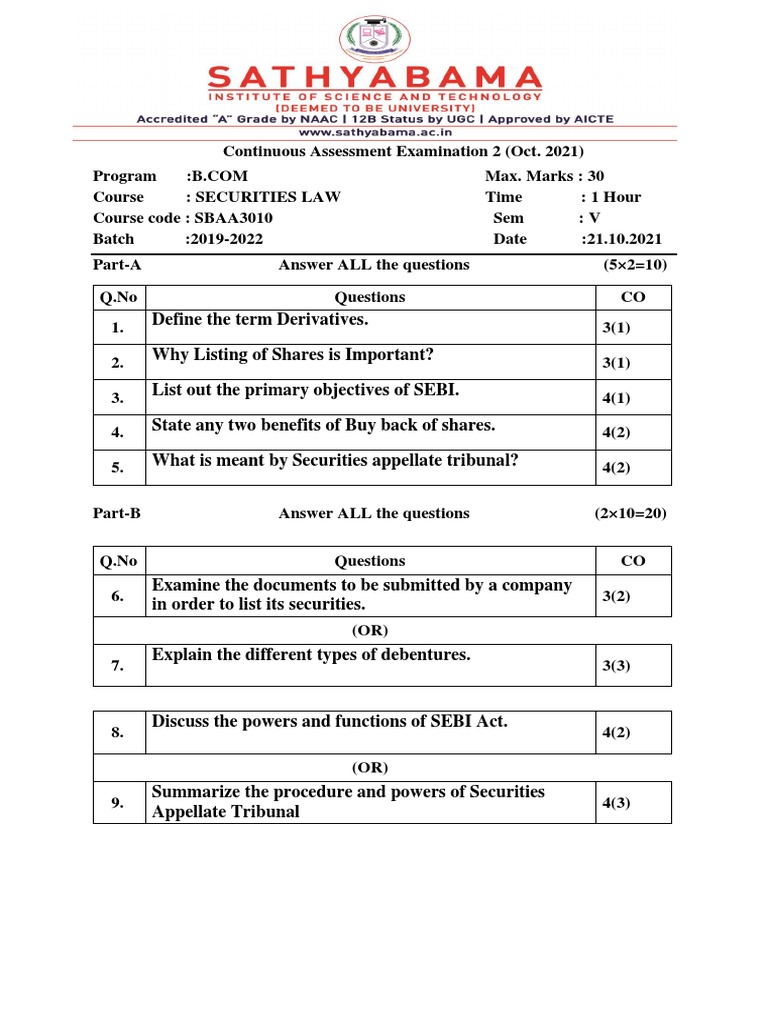 CAE 2 Question Paper Template - UG | PDF