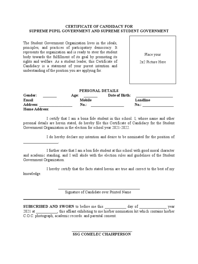 Certificate of Candidacy | PDF | Career & Growth