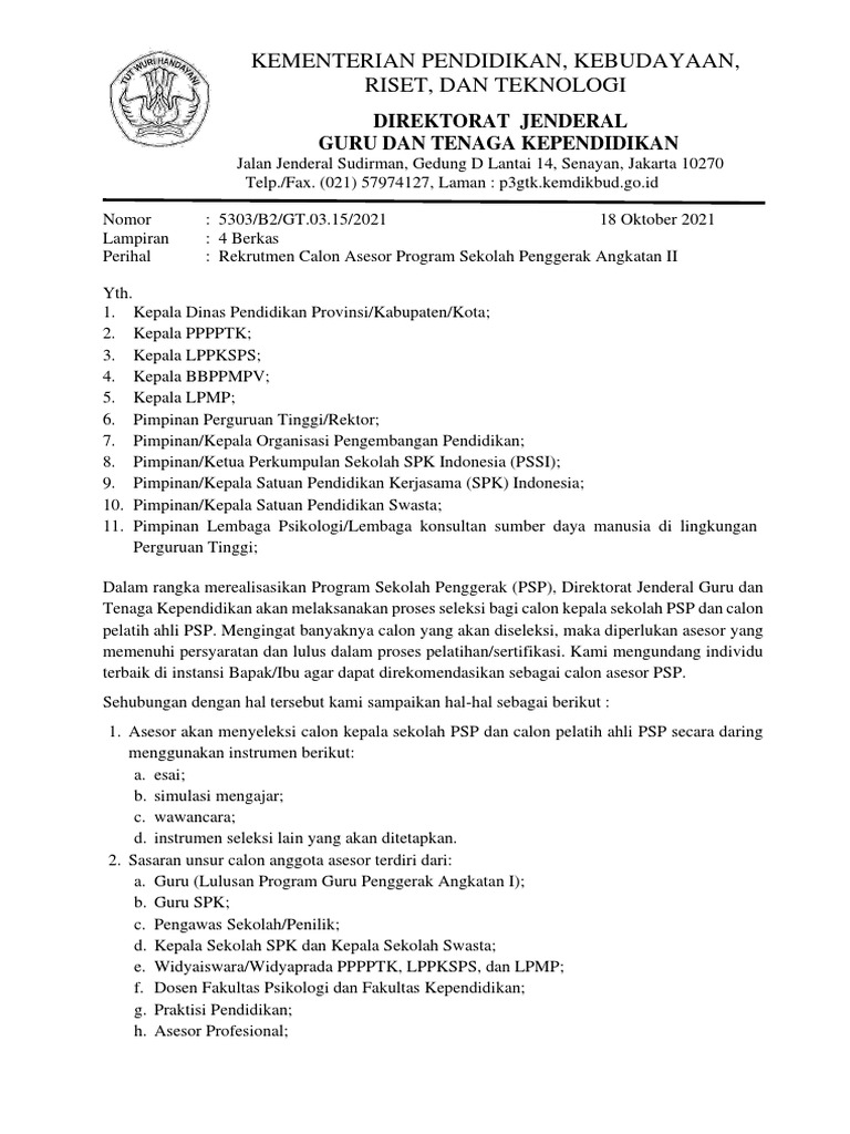 5303 - Rekrutmen Calon Asesor PSP Angkatan II | PDF | Karier ...