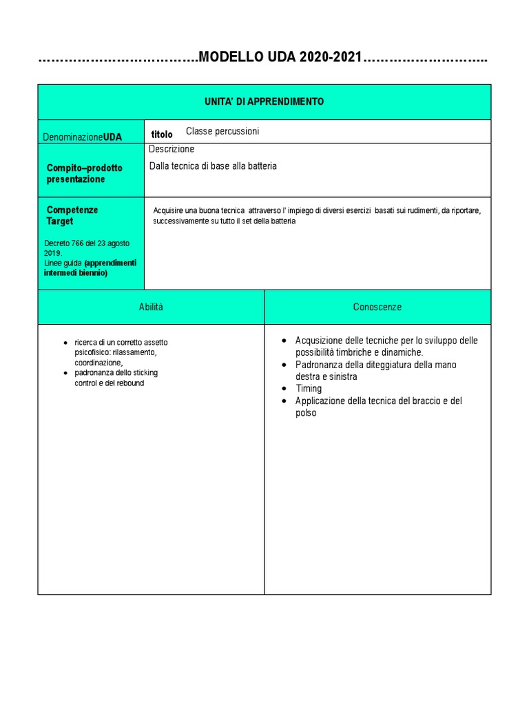Modello UDA 2020 2021 | PDF