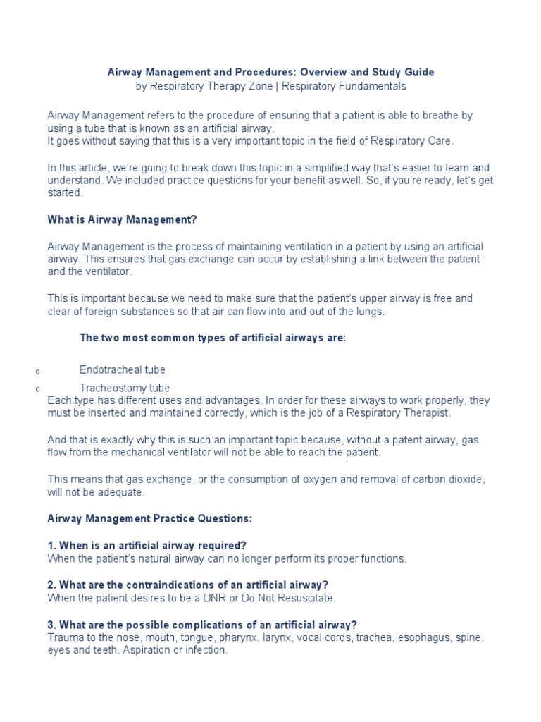 01 Airway Management and Procedures | PDF | Respiratory Tract ...