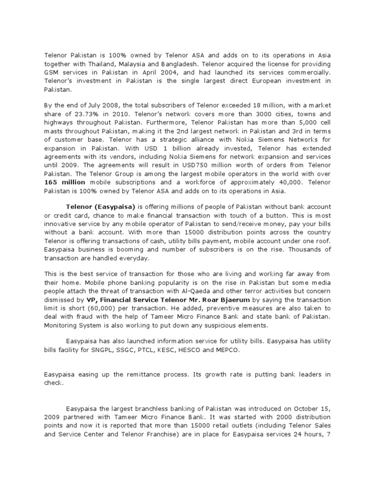 Telenor Easypaisa | PDF | Subscription Business Model | Financial ...