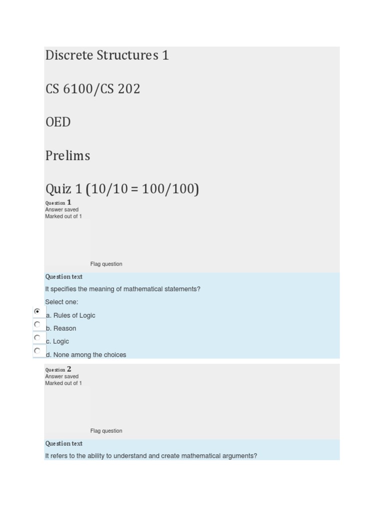 Discrete Structures 1 Quiz Results: A Comprehensive Review of Logic and ...