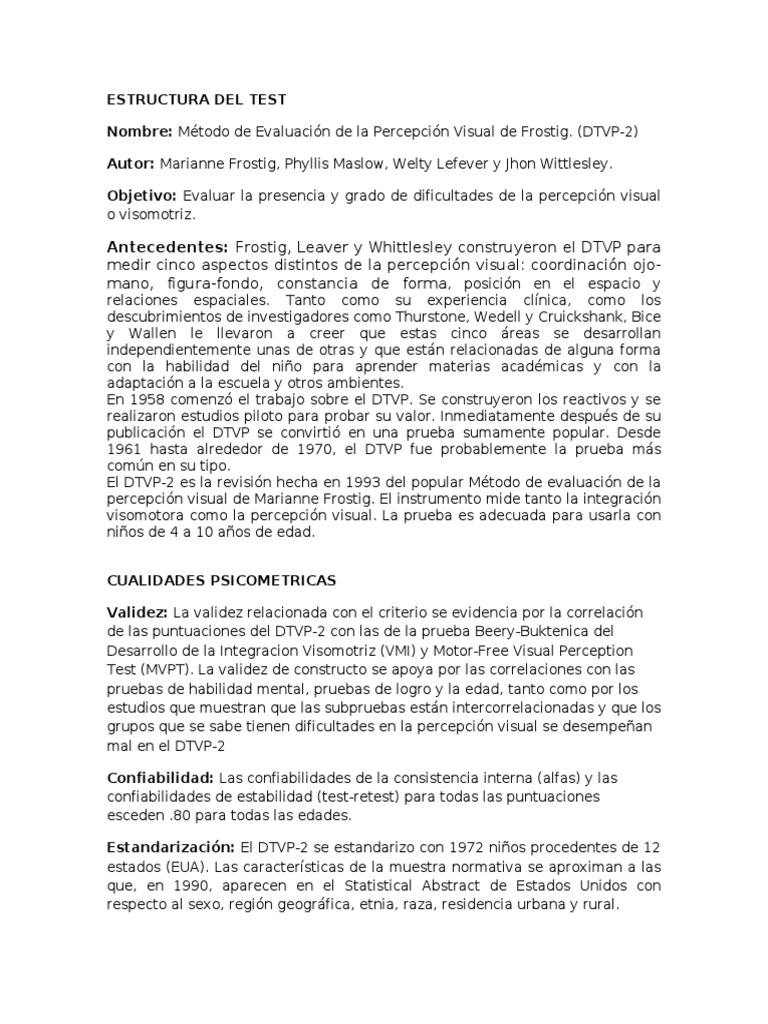 Prueba Frostig | PDF | Percepción | Validez (Estadísticas)
