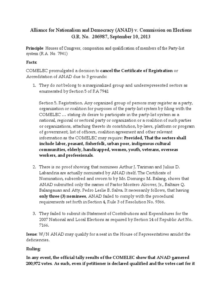 ANAD Vs COMELEC | PDF | Commission On Elections (Philippines) | Receipt