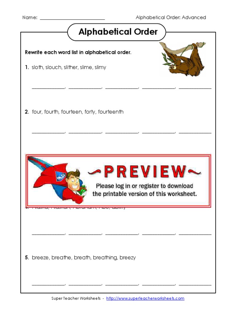 Rewrite Each Word List in Alphabetical Order | PDF