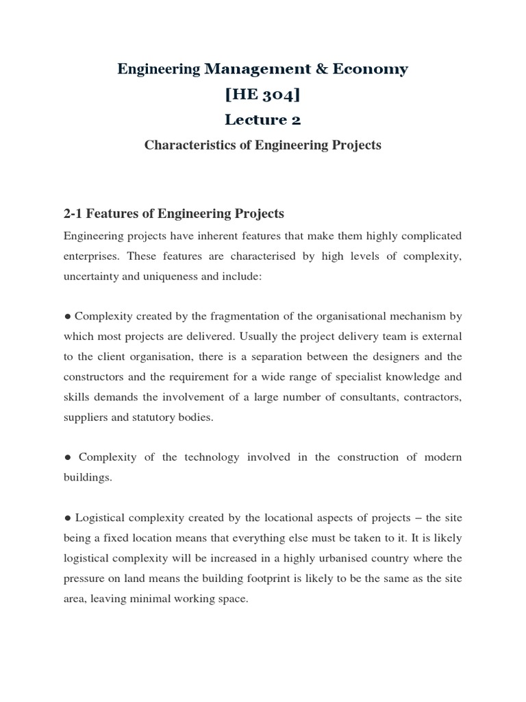 (Lec2) Characteristics of Engineering Projects | PDF | Project ...