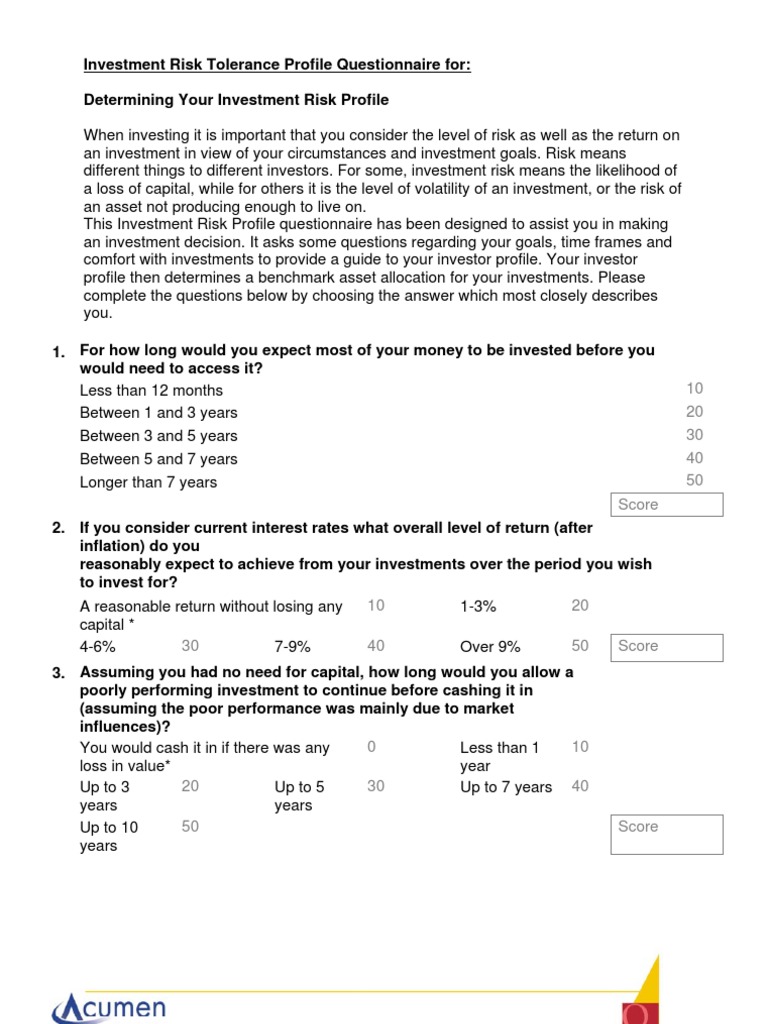 Investment Risk Tolerance Profile Questionnaire | PDF | Investor ...