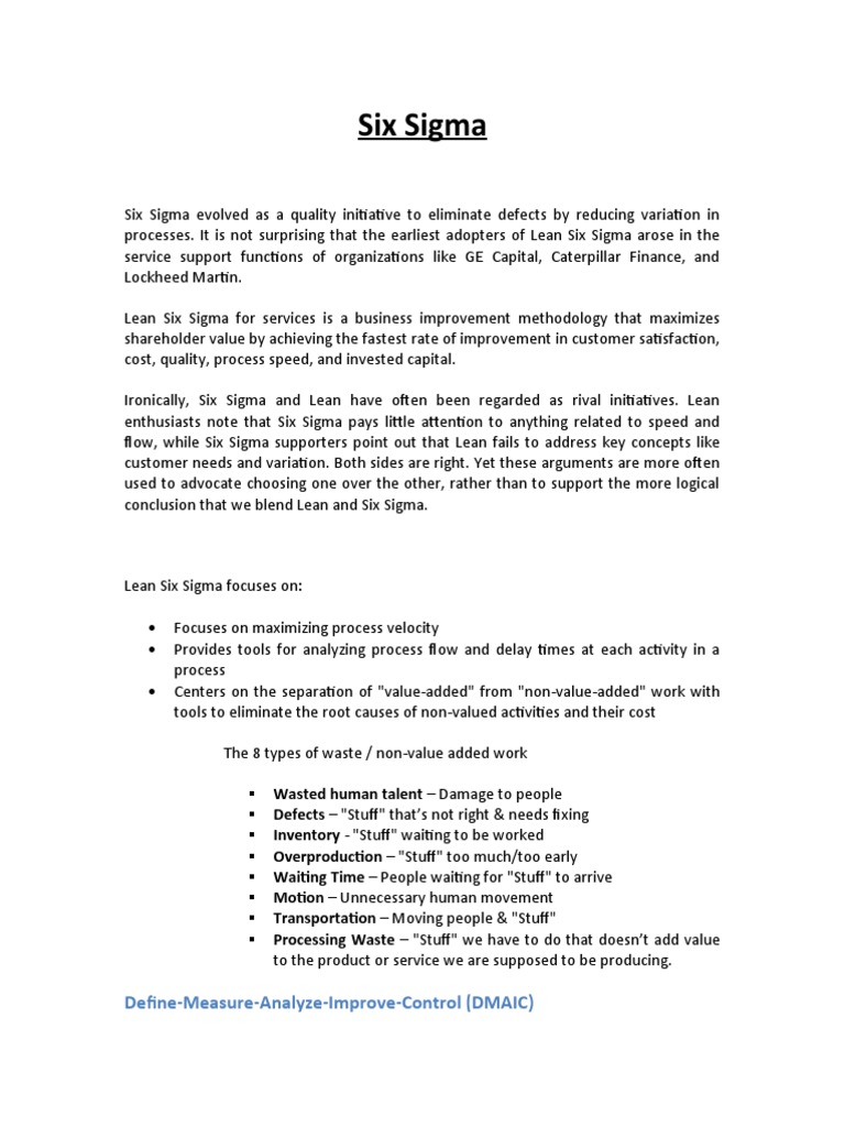 Six Sigma: Define-Measure-Analyze-Improve-Control (DMAIC) | PDF | Six ...