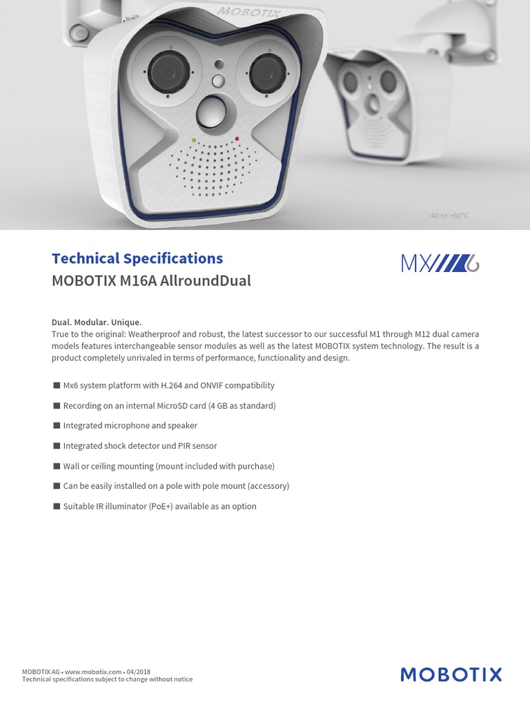 Technical Specifications: Mobotix M16A Allrounddual | PDF | Information ...