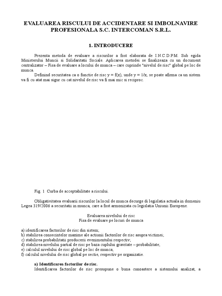 Evaluarea Riscului de Accidentare Si Imbolnavire Profesionala S | PDF