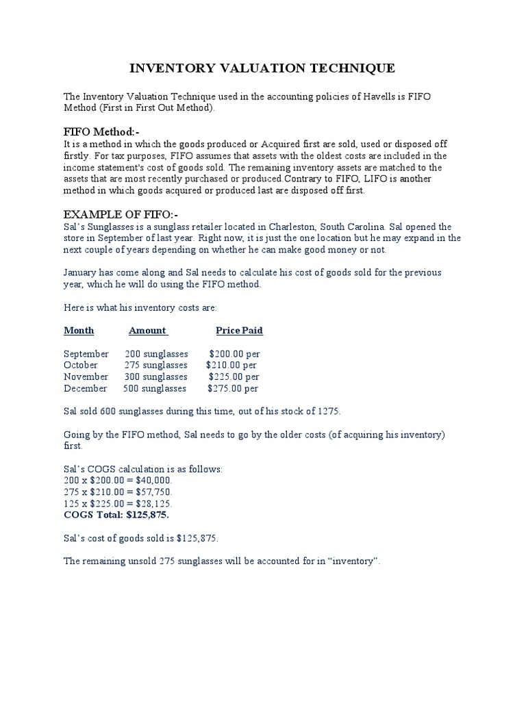 Inventory Valuation Technique: FIFO Method | PDF