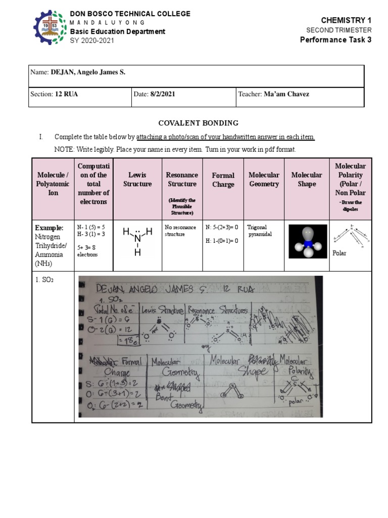 Chemistry 1 Performance Task 3: M A N D A L U Y O N G | PDF | Chemical ...