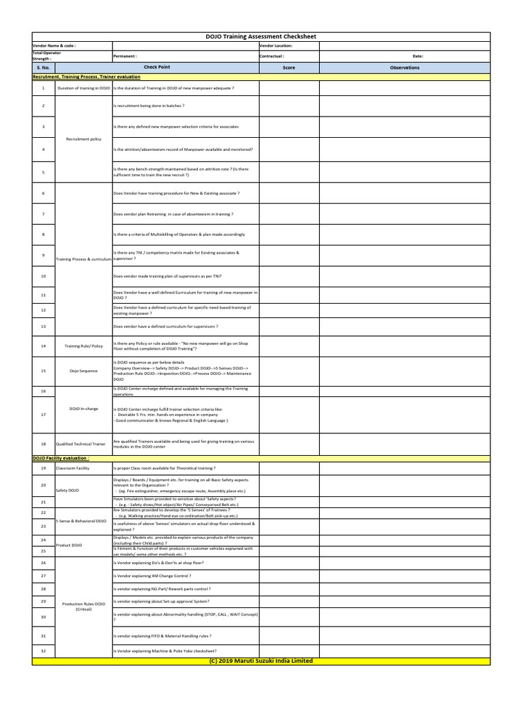 DOJO Assessment Check Sheet | PDF | Simulation | Evaluation
