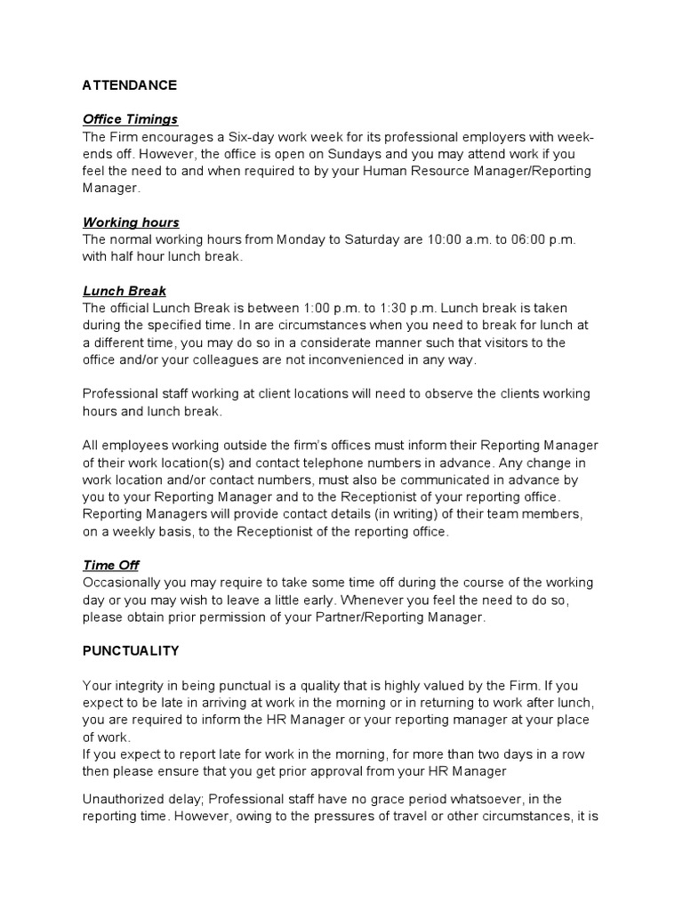 Colleague Attendance and Punctuality Rules | PDF | Employment | Expense