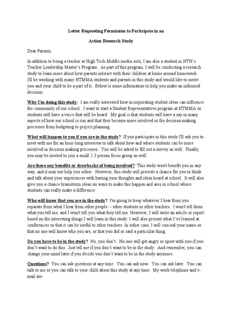 Permission Letter - Parent Version | PDF | Cognition