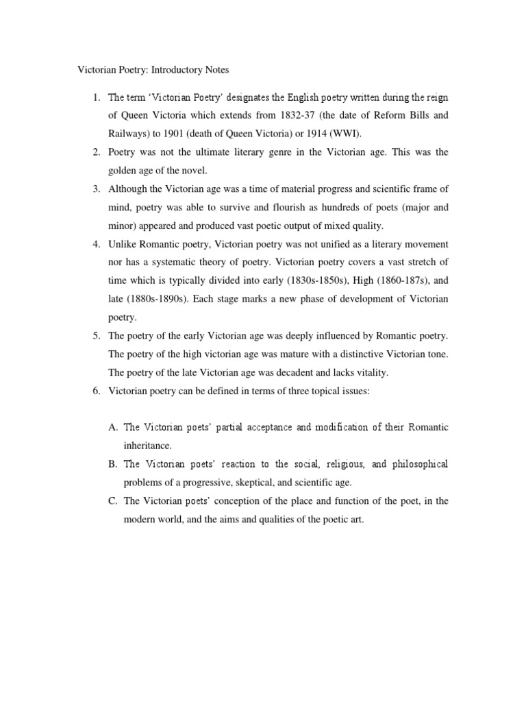 Victorian Poetry Characteristics | PDF