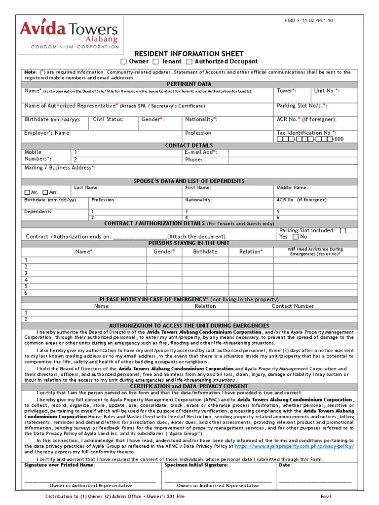 Resident Information Sheet Template | PDF | Information Privacy | Justice
