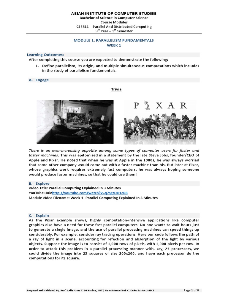 Module 1: Parallelism Fundamentals Week 1 Learning Outcomes | PDF | Parallel Computing | Process ...