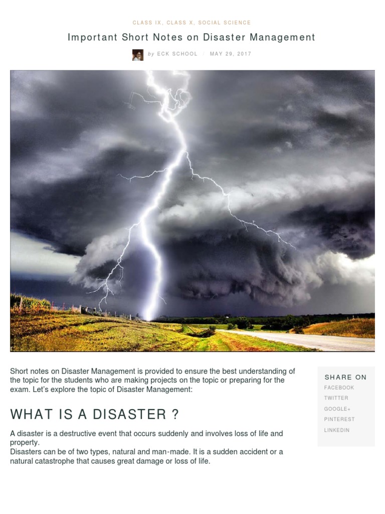 What Is A Disaster ?: Important Short Notes On Disaster Management ...