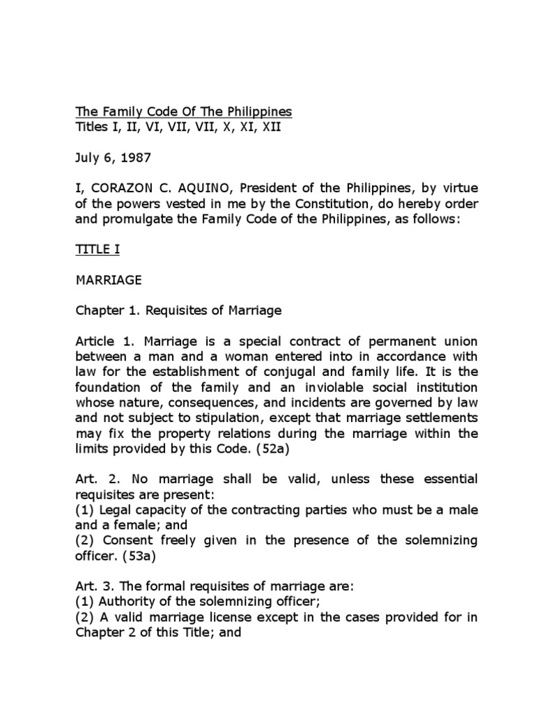Family Code of Philippines Philippines | PDF | Annulment | Marriage