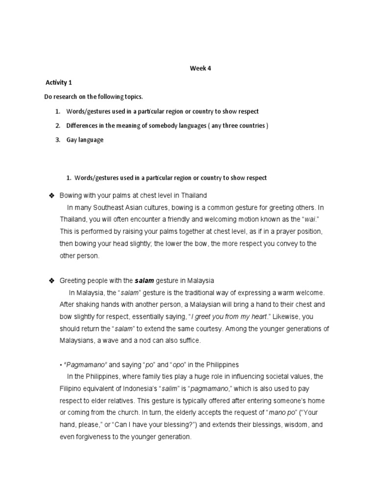 Week 4 Activity 1: - "Pagmamano" and Saying "Po" and "Opo" in The ...