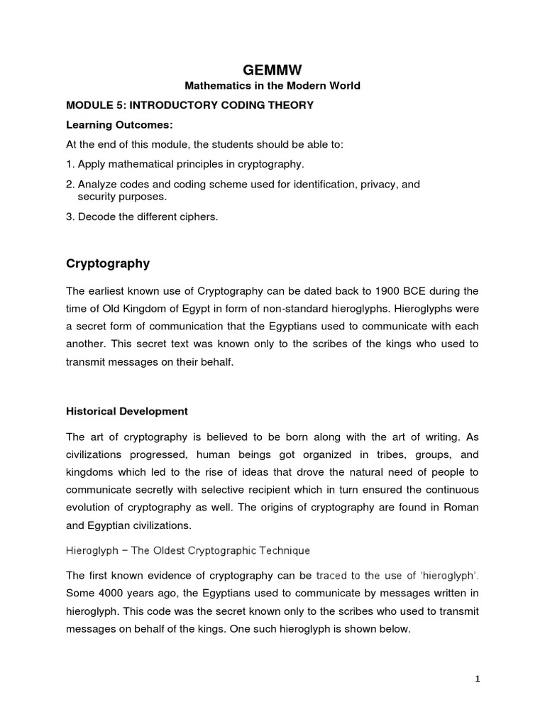 Module 5 Introductory Coding Theory Lecture | PDF | Cryptography | Encryption
