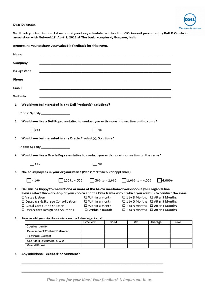 Dell Feedback Form | PDF | Dell | Information Technology Management