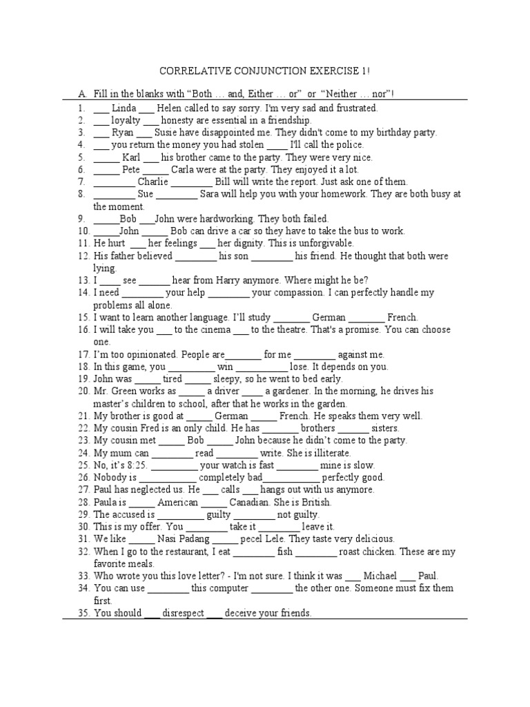 Correlative Conjunction Exercise 1 | PDF