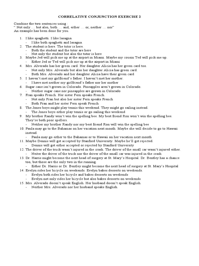 Correlative Conjunction Practice Exercise | PDF