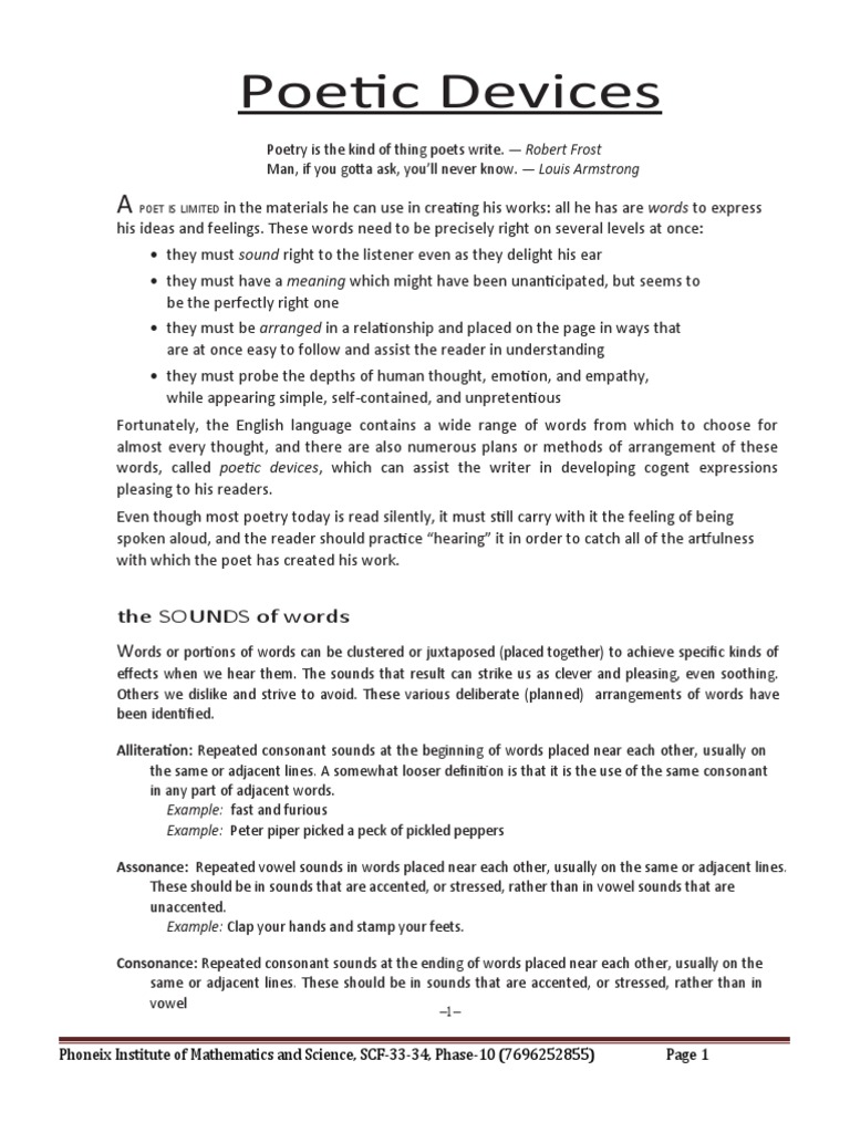 Poetic Devices: The SOUNDS of Words W | PDF | Poetry | Metre (Poetry)