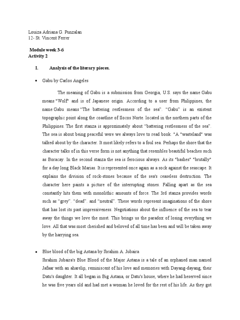Module Week 3-6 Activity 2 I. Analysis of The Literary Pieces | PDF ...