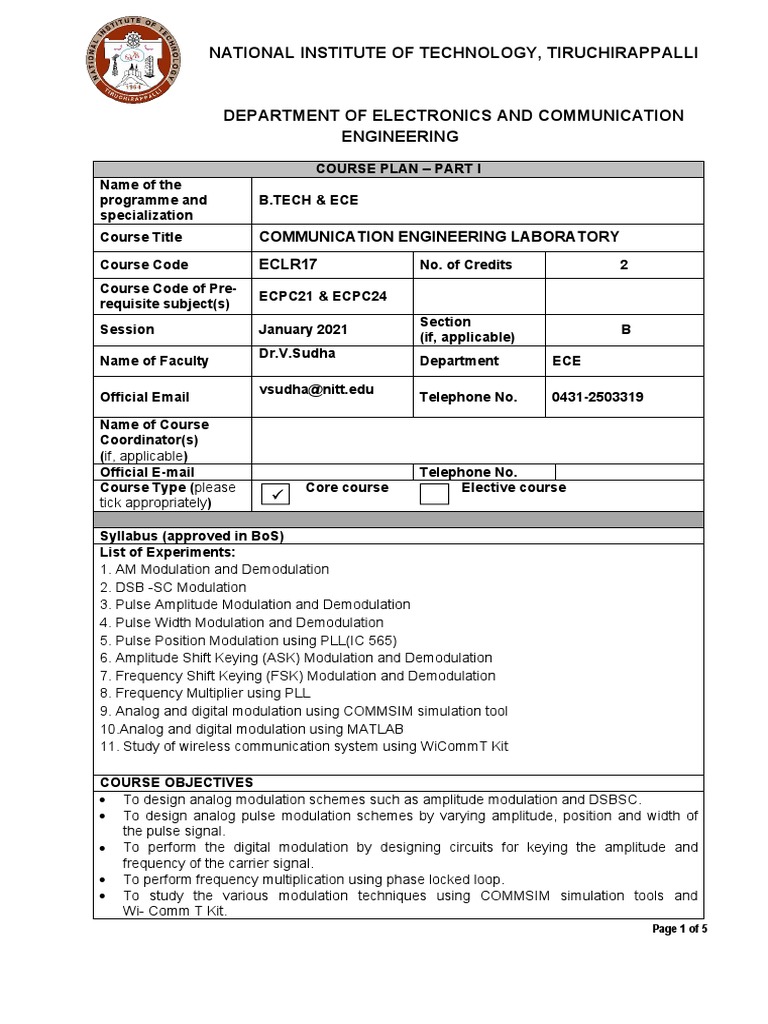 ECLR17 Communication Engineering Lab B | PDF | Modulation | Electronic ...