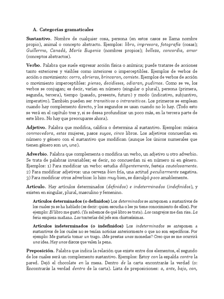 Categorías gramaticales y sintaxis básica | PDF | Oración (Lingüística ...