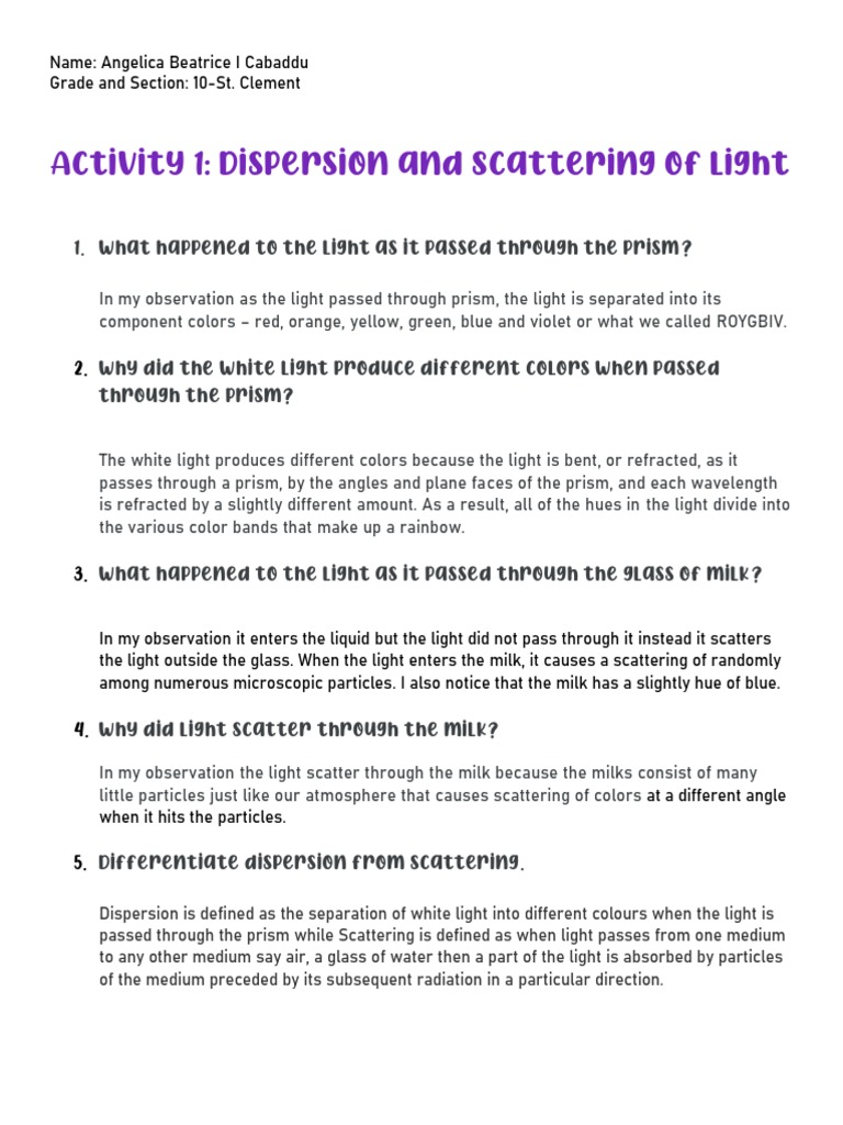 Dispersion and Scattering of Light | PDF