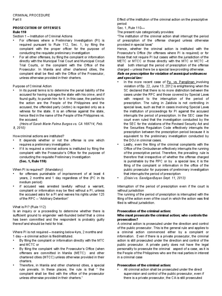 Prosecution of Offenses Rule 110: Rule On Prescription For Violation of ...