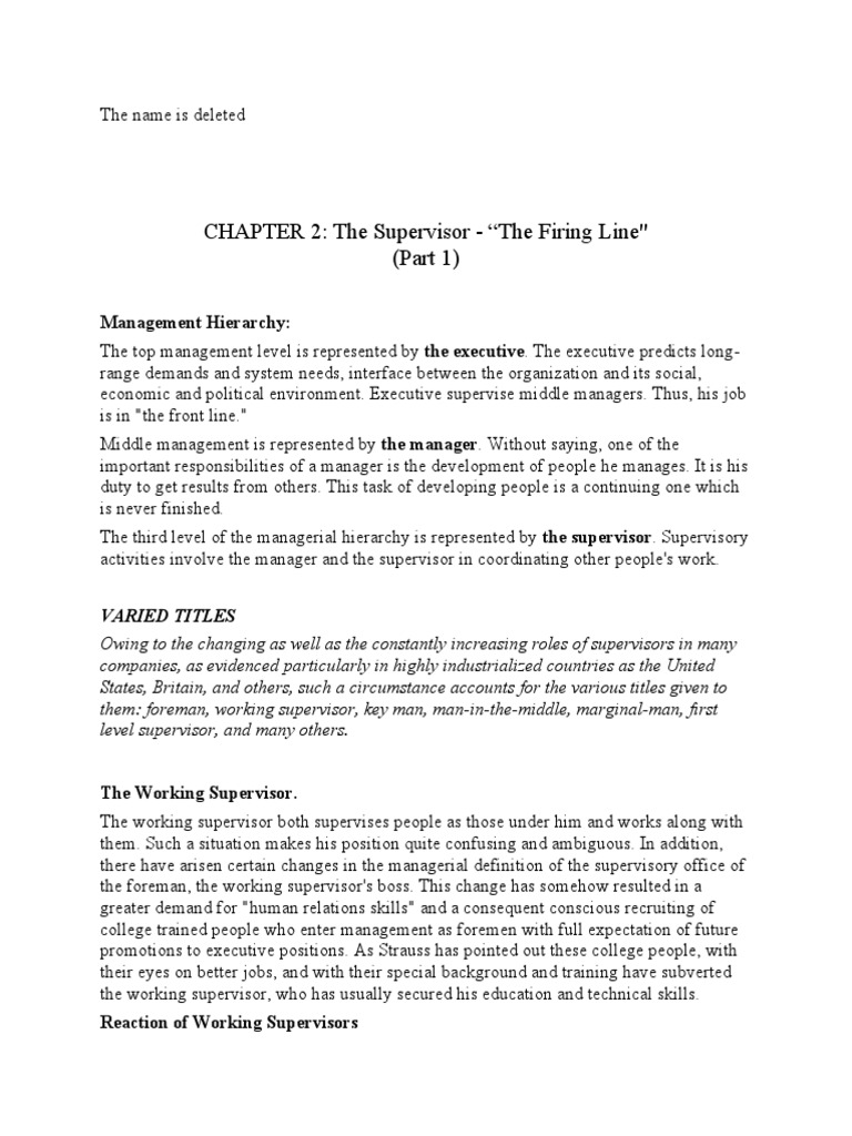 CHAPTER 2: The Supervisor - "The Firing Line" (Part 1) : Management ...