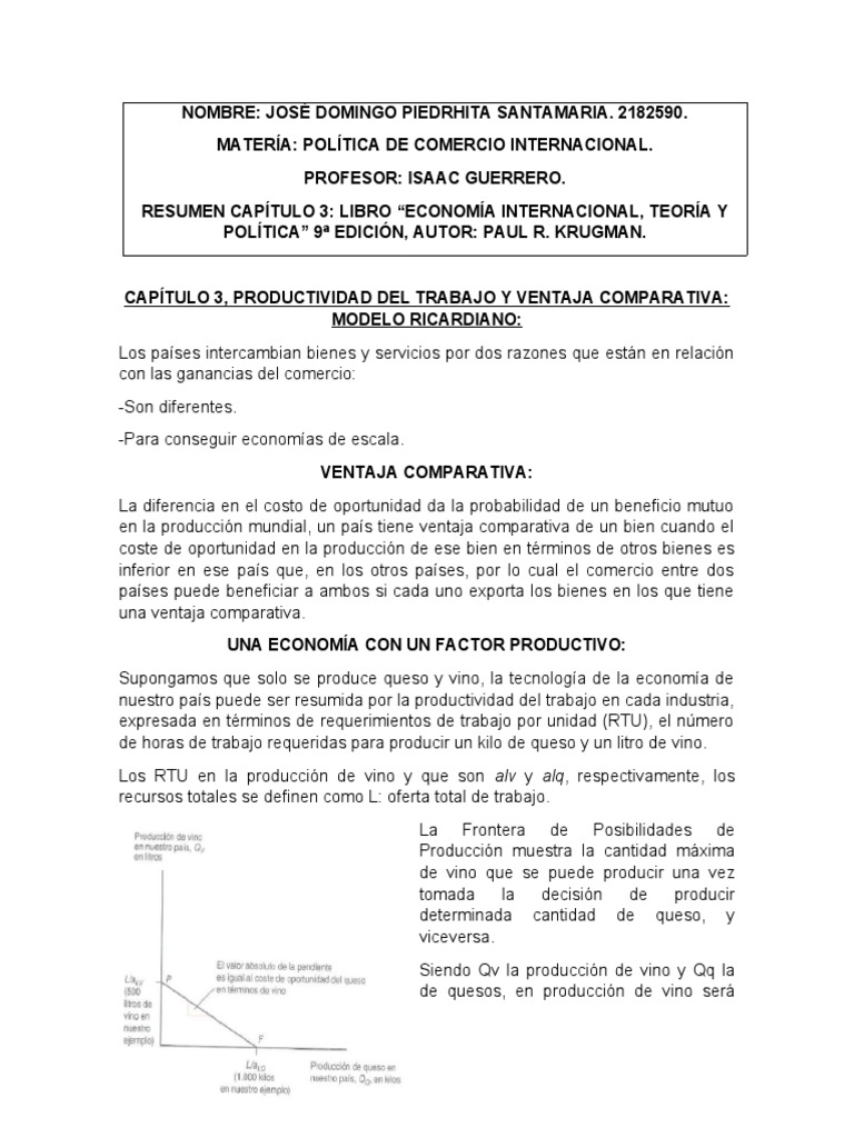 Capítulo 3 Modelo Ricardiano | PDF | Ventaja comparativa | Costo de ...