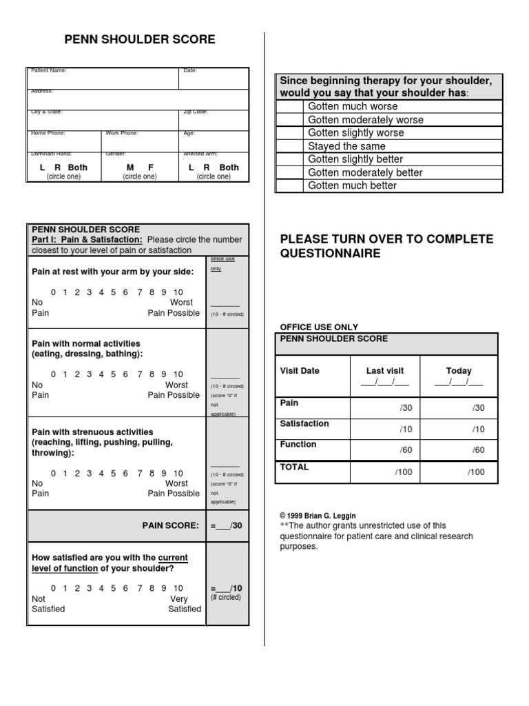 Penn Shoulder Score 3 | PDF | Pain | Clinical Medicine